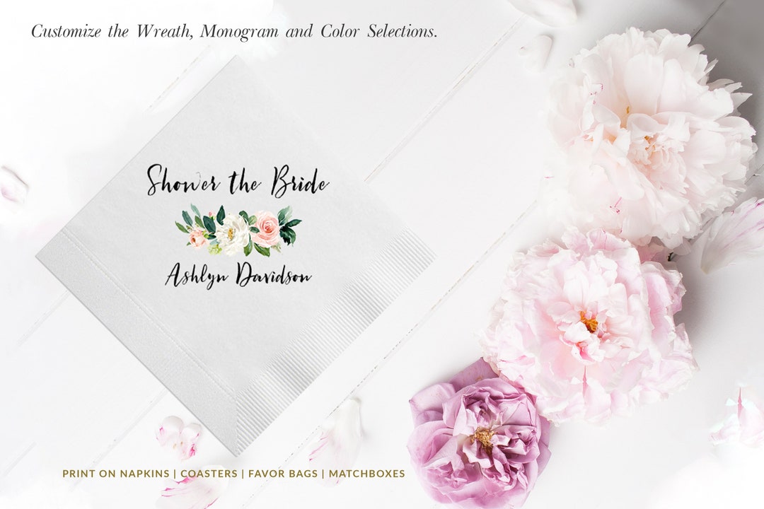 Floral Monogram 3 Ply Napkins, Full Color Napkins, Custom Wedding ...
