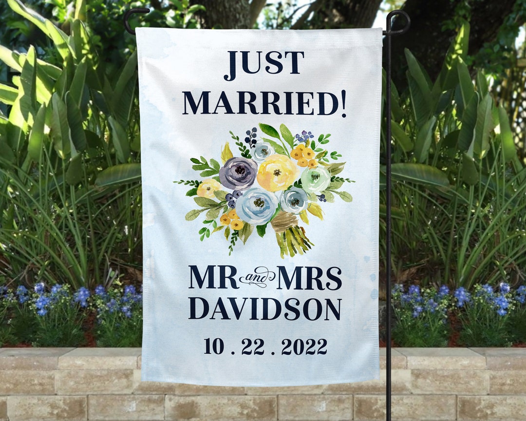 Wedding Just Married Flag, Personalized Garden Flag, Welcome Yard Sign ...