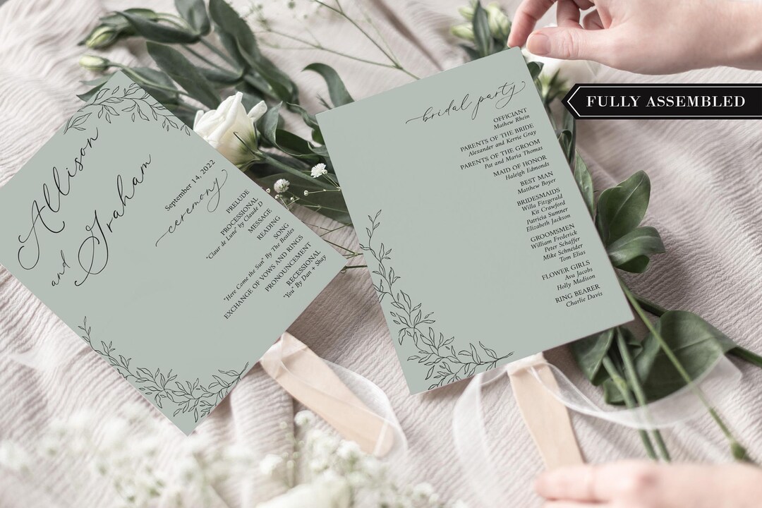 Sage Green Wedding Program Fans Botanical - Green Branch Wedding ...