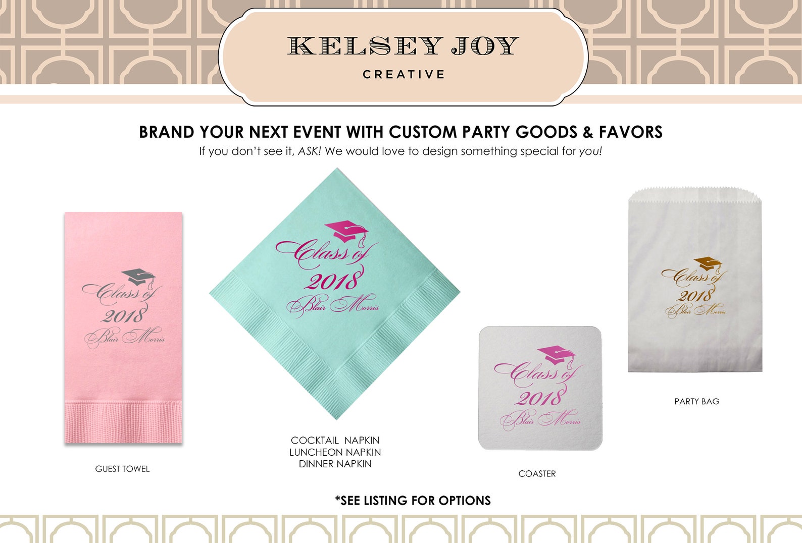 Graduation Napkins Custom With Name Message Colors Class | Etsy