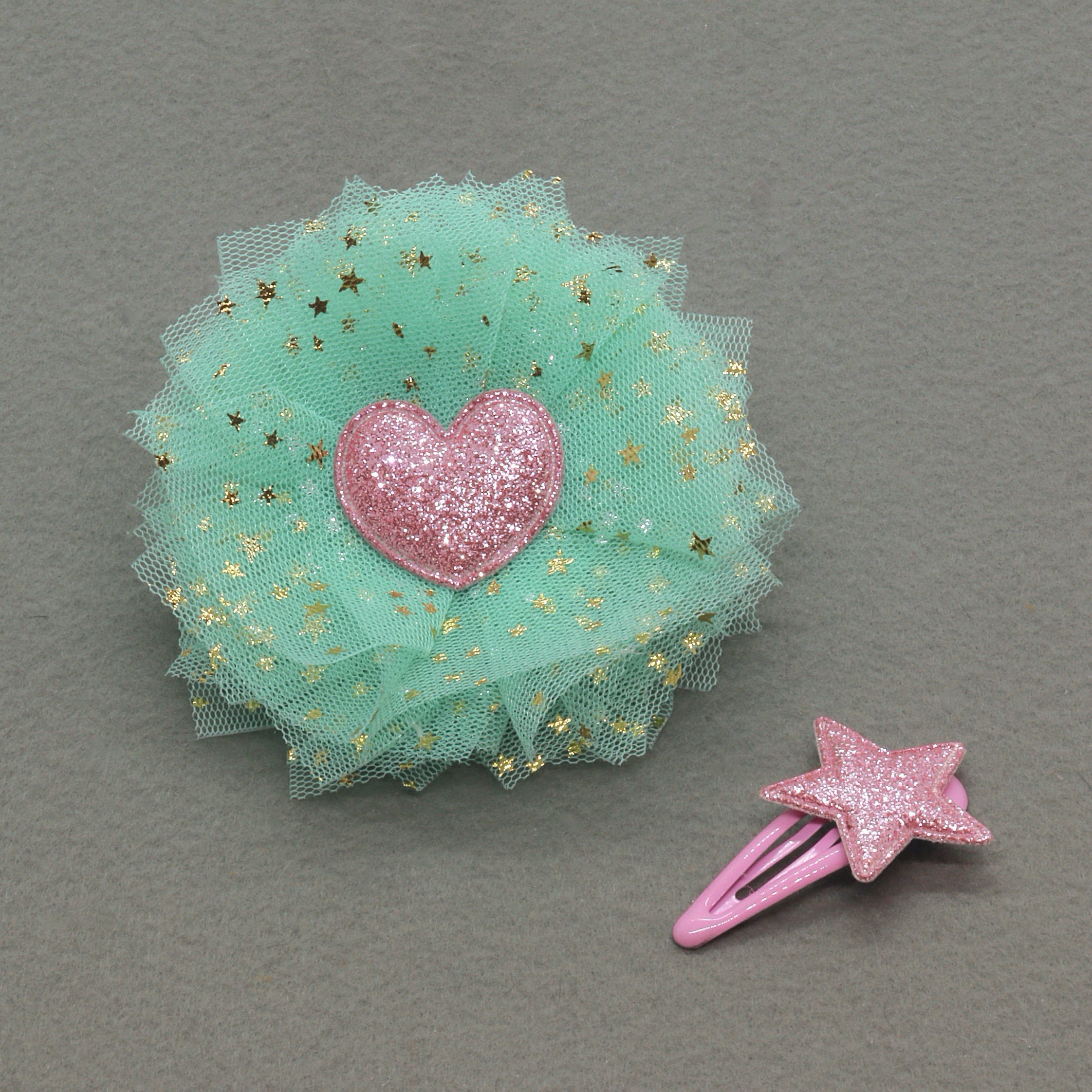 Mint Baby Girl Bow Hair Pink Rubber Band Glitter Heart Cute - Etsy