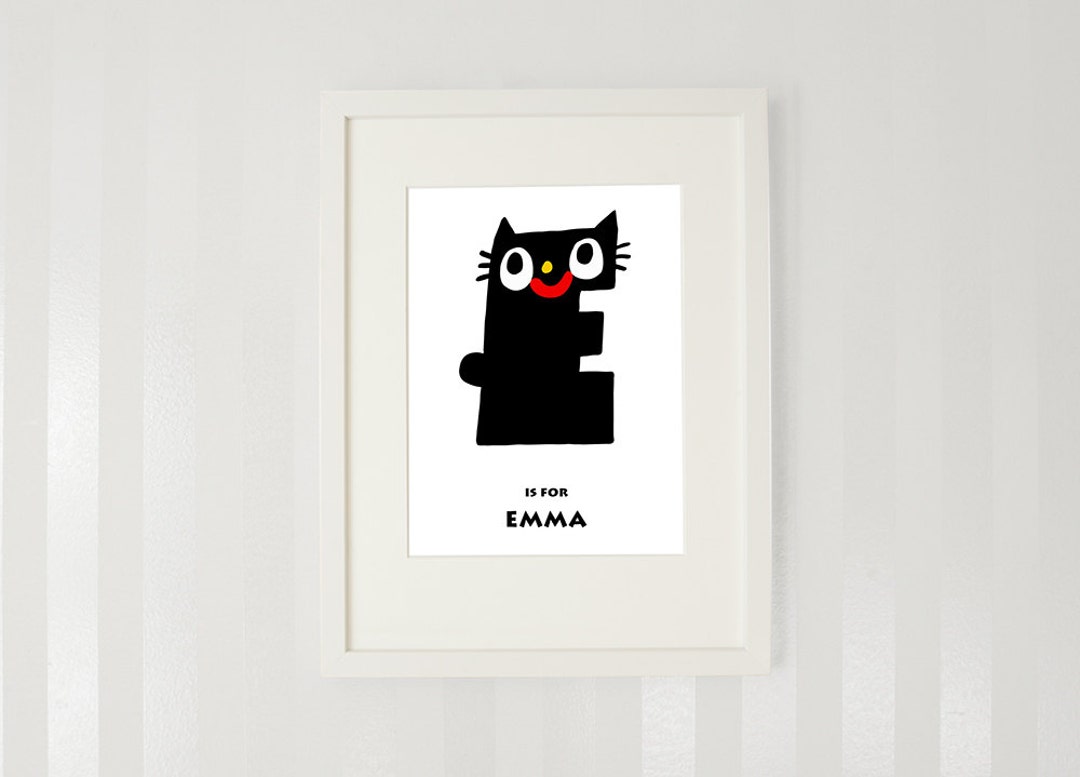 E Name Poster. Custom Name Art. Cat Print. Nursery Art Wall - Etsy
