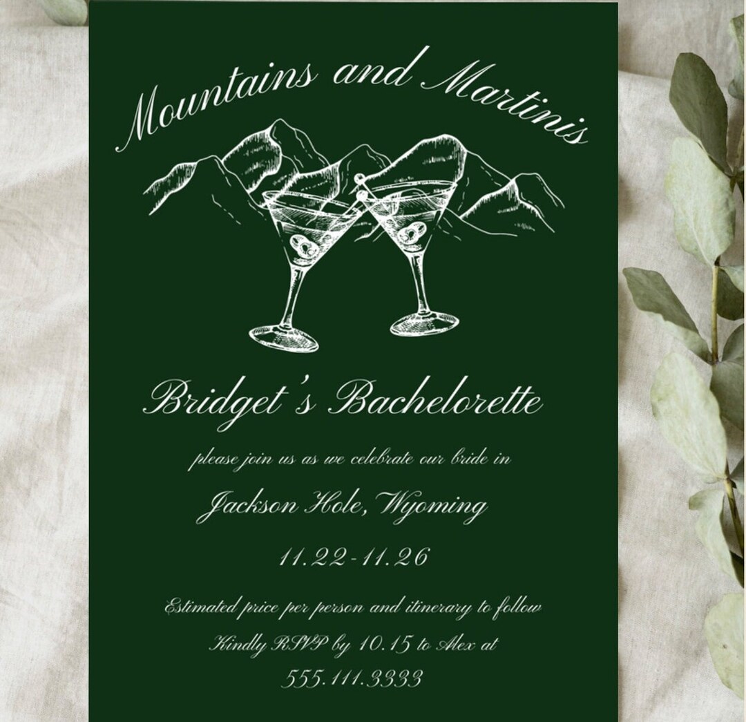 Editable Mountains and Martinis Bachelorette Party Trip Invitation and ...