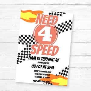 Editable Need 4 Speed Birthday Invite, Fourth Birthday Invitation ...