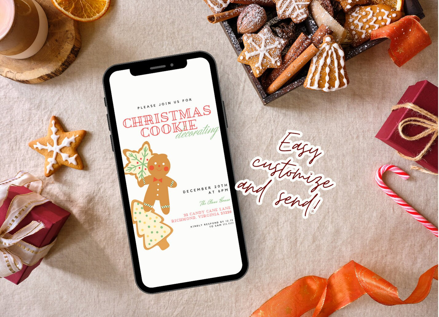Editable Holiday Cookie Party Invitation, Digital Christmas Cookie ...