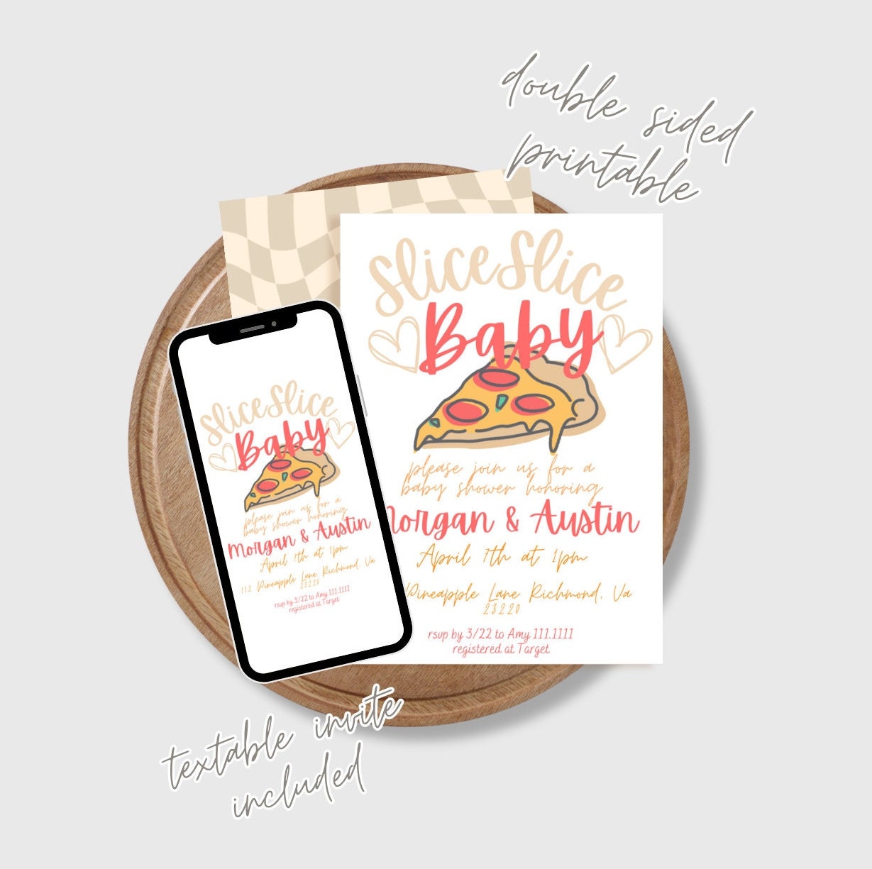 Editable Pizza Baby Shower Invitation, Slice Slice Baby, Pizza Party ...