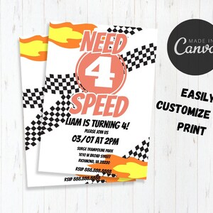 Editable Need 4 Speed Birthday Invite, Fourth Birthday Invitation ...