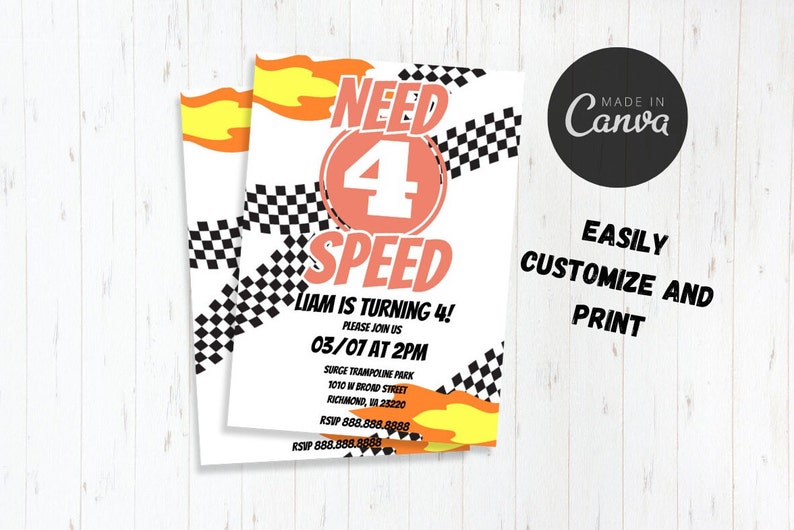 Editable Need 4 Speed Birthday Invite Fourth Birthday - Etsy
