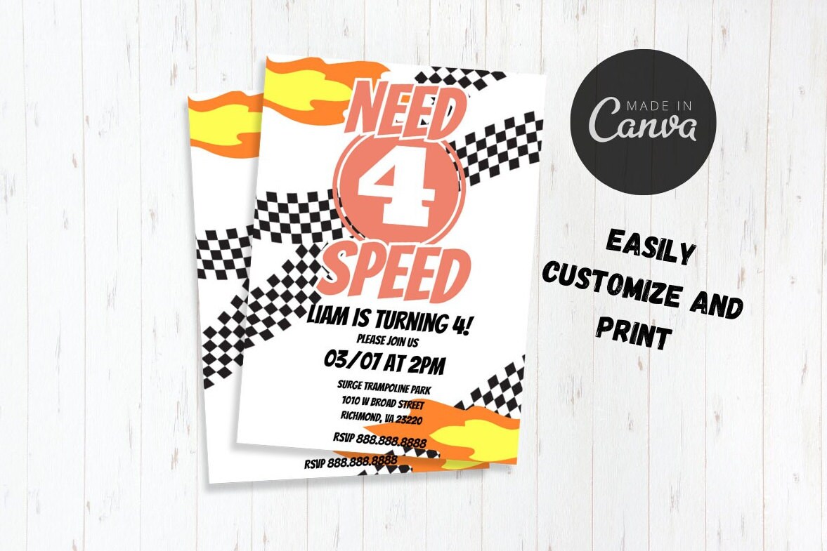 Editable Need 4 Speed Birthday Invite Fourth Birthday - Etsy
