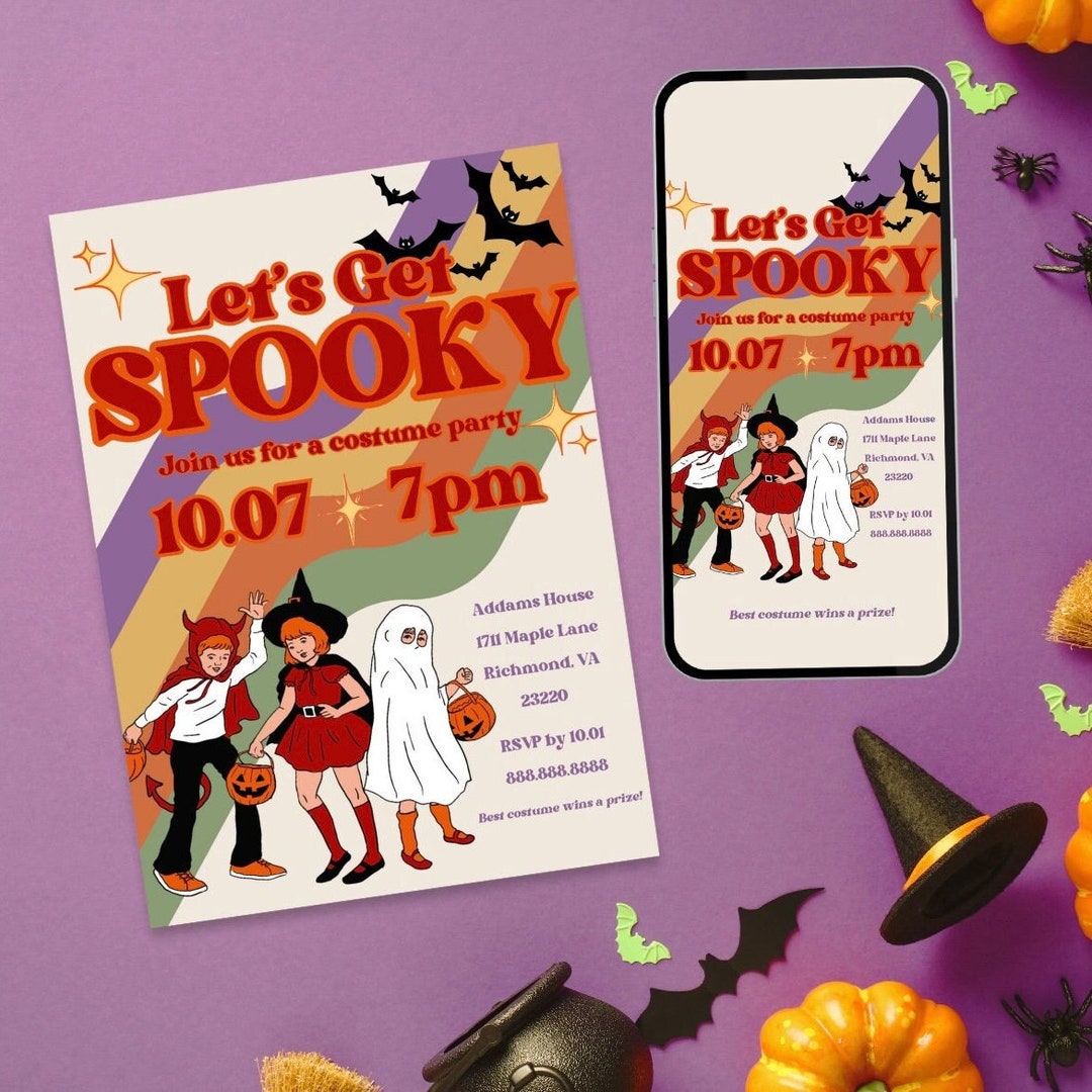 Editable Retro Spooky Halloween Party Invitation, Digital Invite With ...