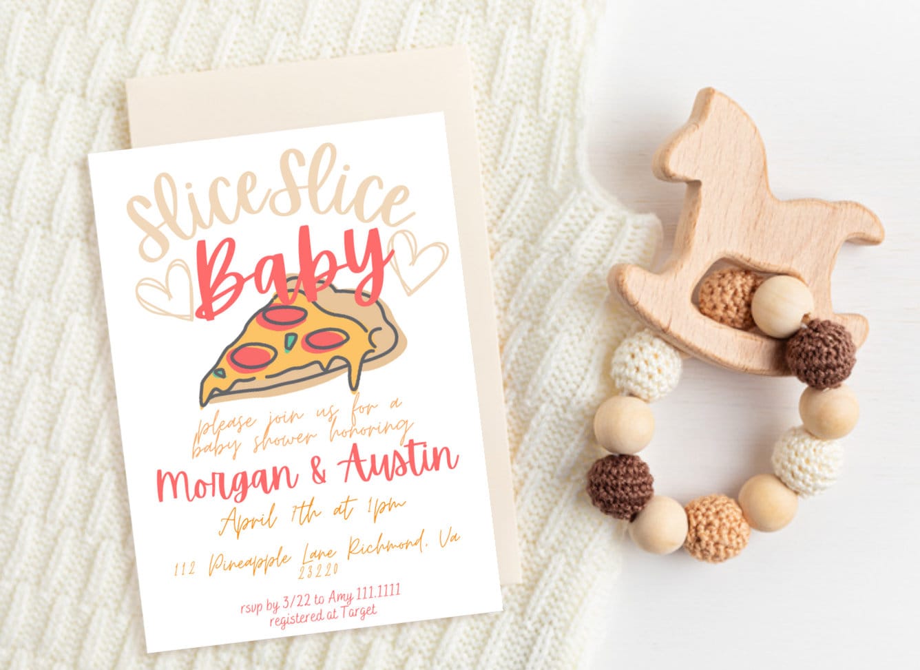 Editable Pizza Baby Shower Invitation, Slice Slice Baby, Pizza Party ...