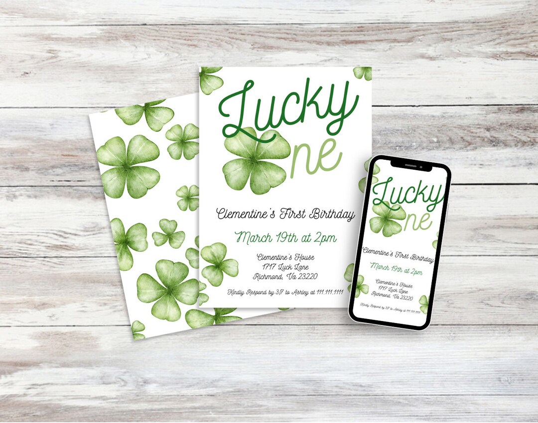 Editable Lucky One First Birthday Invitation, March Birthday, St ...