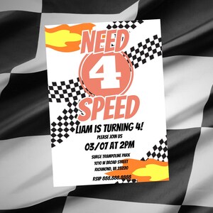 Editable Need 4 Speed Birthday Invite, Fourth Birthday Invitation ...