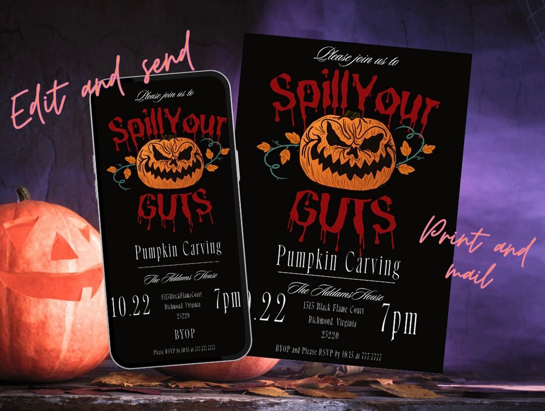 Editable Pumpkin Carving Party Invitation, Digital Invite With Bonus ...
