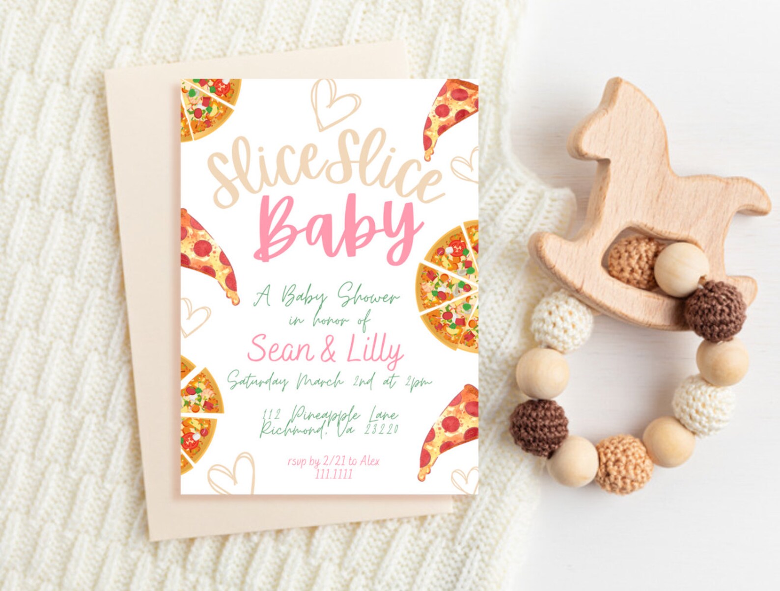 Editable Pizza Baby Shower Invitation, Slice Slice Baby, Pizza Party ...