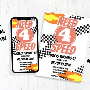 Editable Need 4 Speed Birthday Invite, Fourth Birthday Invitation ...