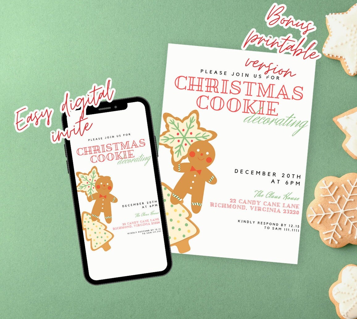 Editable Holiday Cookie Party Invitation, Digital Christmas Cookie ...