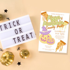 Editable Pizza and Pumpkin Carving Party Invitation, Digital Invite ...