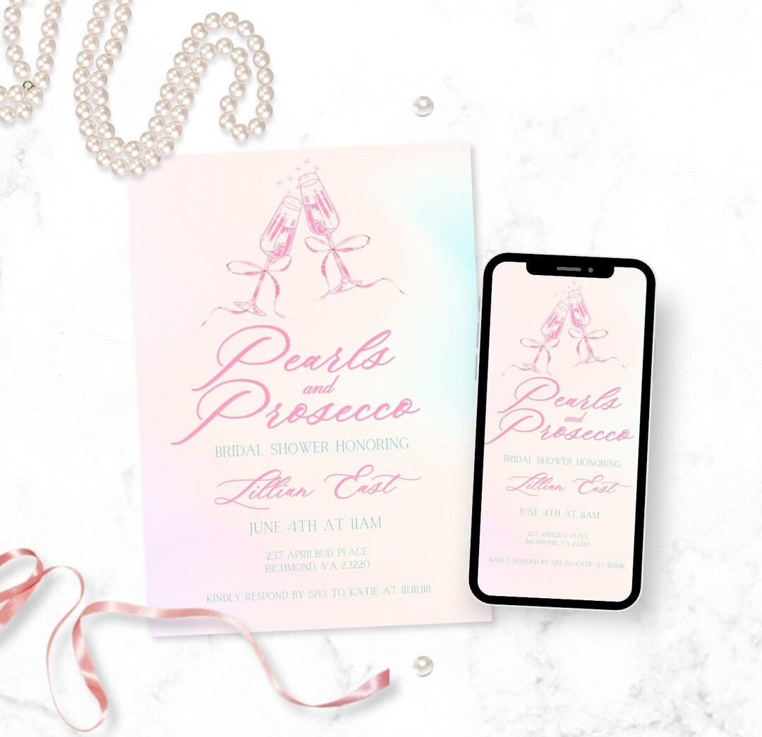 Custom Pearls and Prosecco Bridal Shower Invitation, Petals and ...