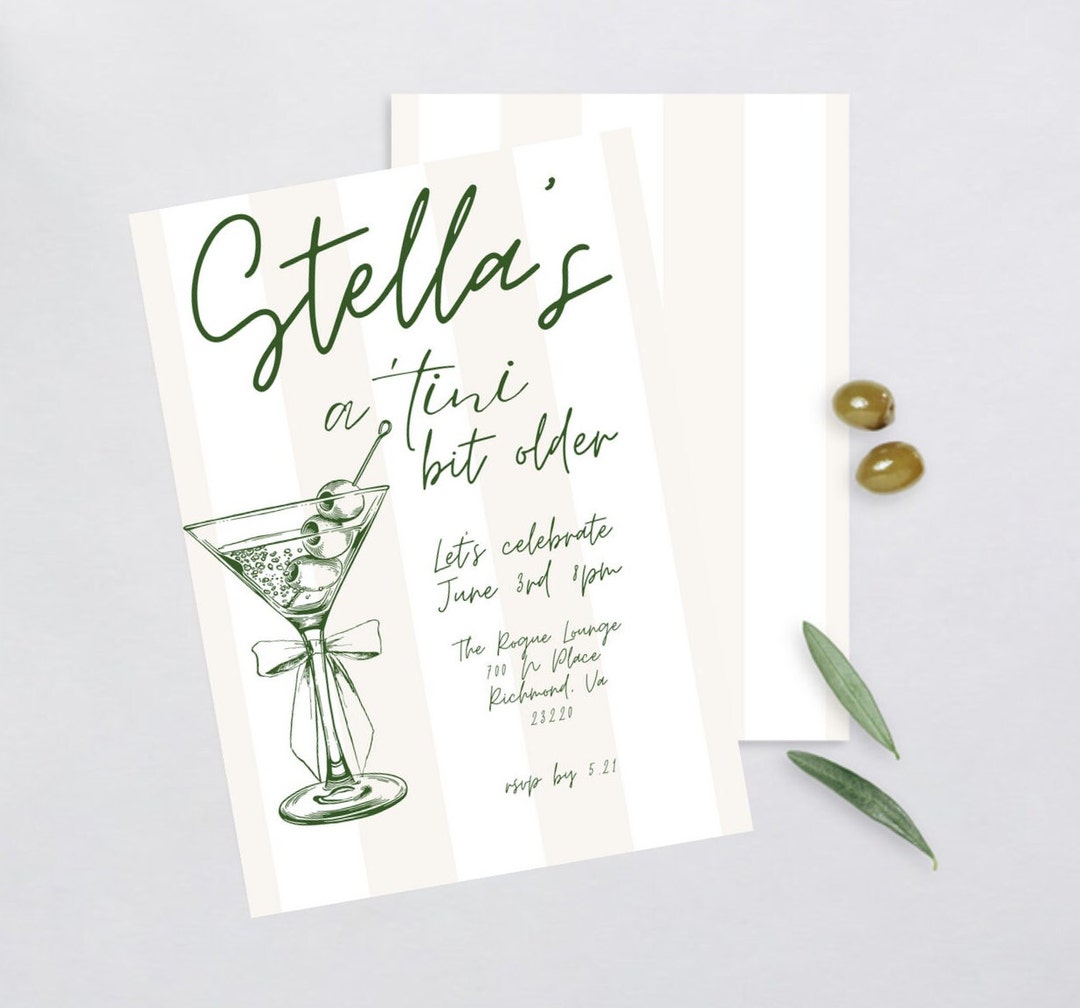 Editable A Tini Bit Older Birthday Invite Martini Theme Party Digital And Printable Invitation