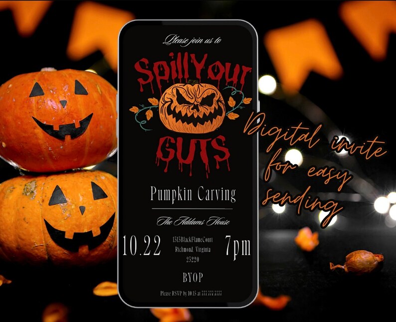 Editable Pumpkin Carving Party Invitation, Digital Invite With Bonus ...