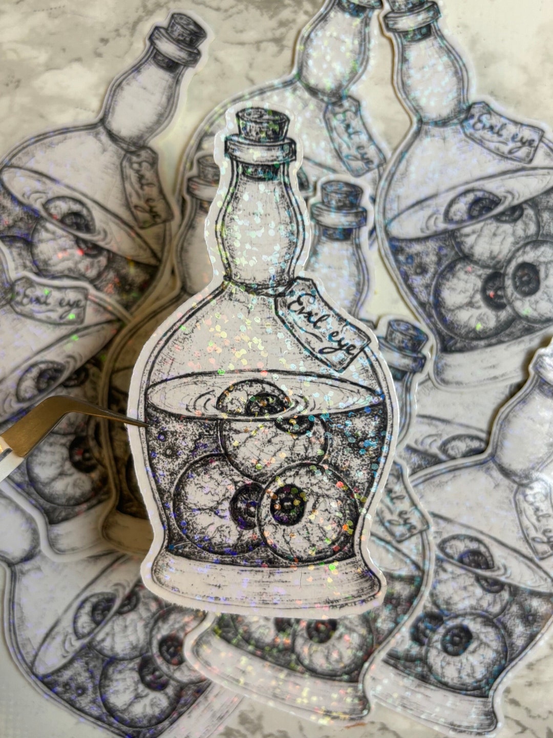 Evil Eye Bottle Gothic Print Holographic Glitter Sticker - Etsy