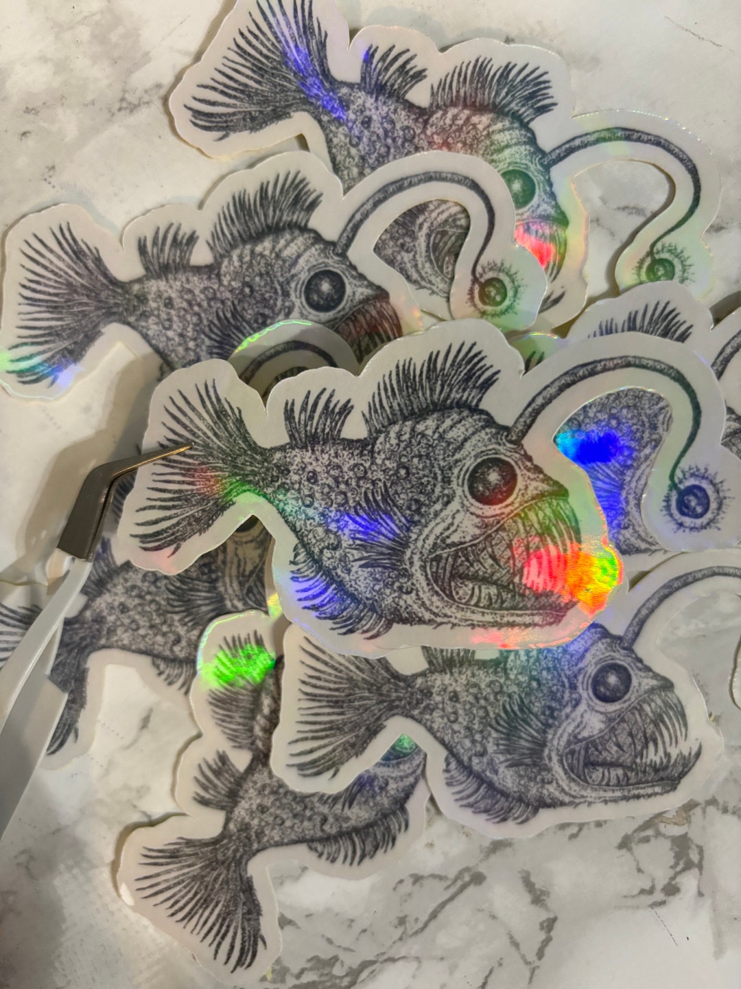 Angler Fish Black Sea Fish Illustration Fishing White Holographic ...