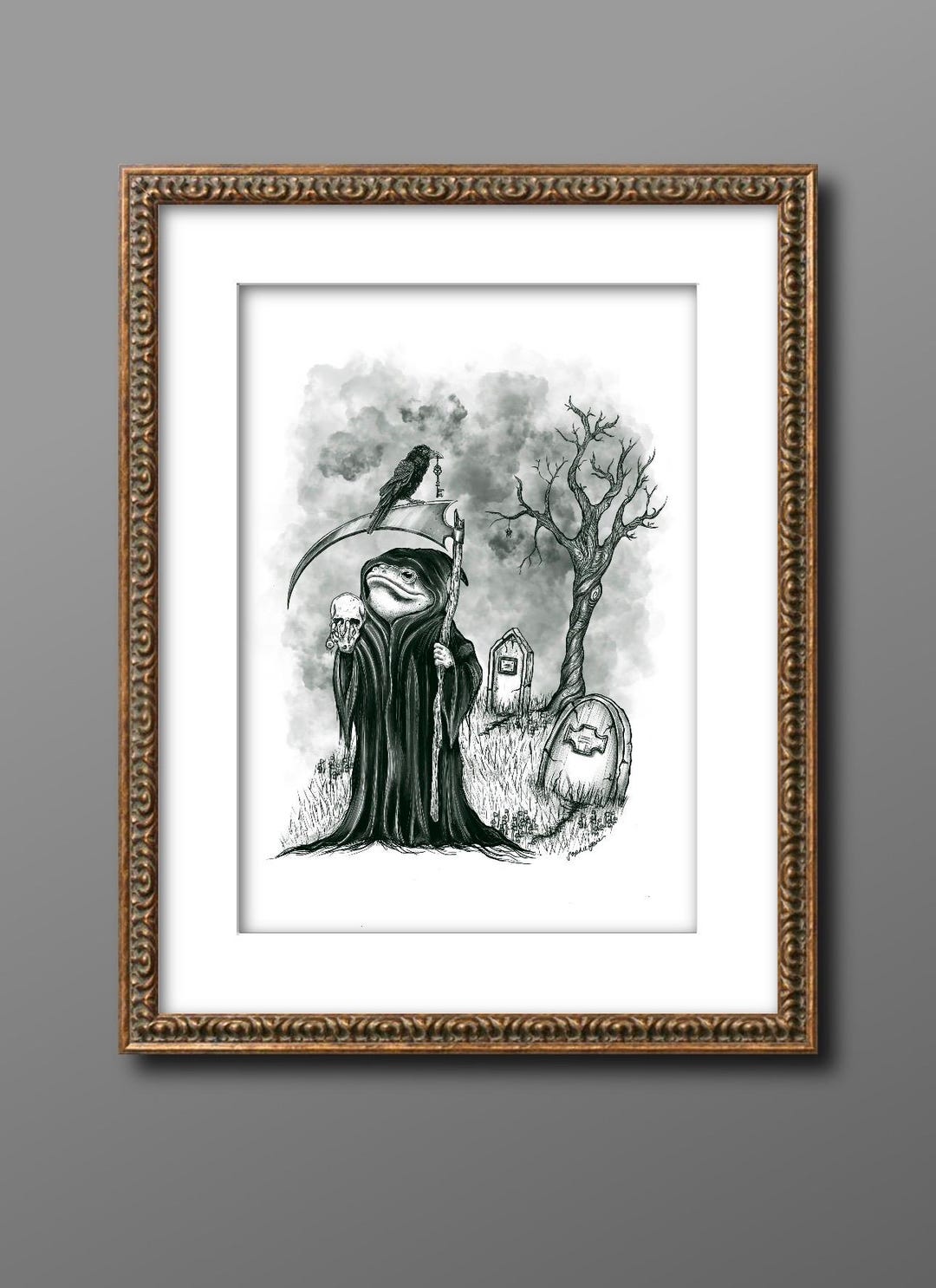 Illustrated A4 Frog Grim Reaper Wall Art Print - Etsy