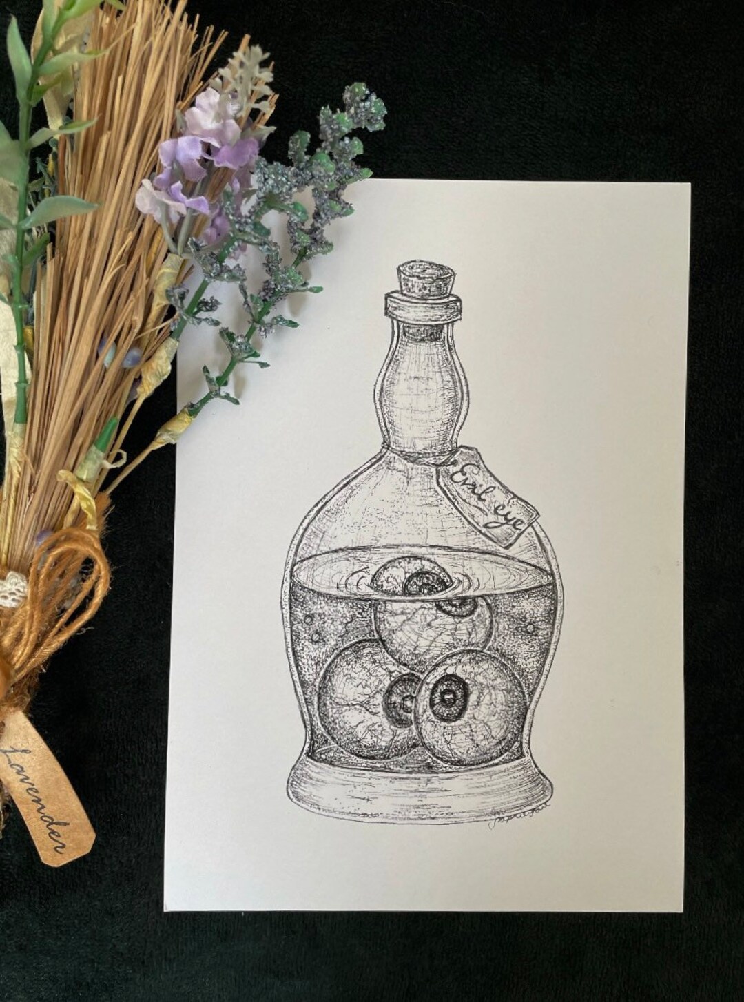 Evil Eye Potion Bottle Gothic Apothecary Print Drawing Wall Art - Etsy