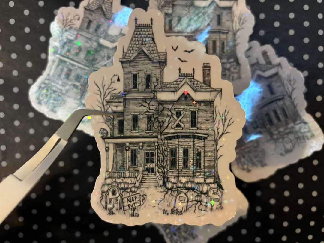 Haunted House Spooky Mansion Gothic Holographic Keep Out Sticker - Etsy