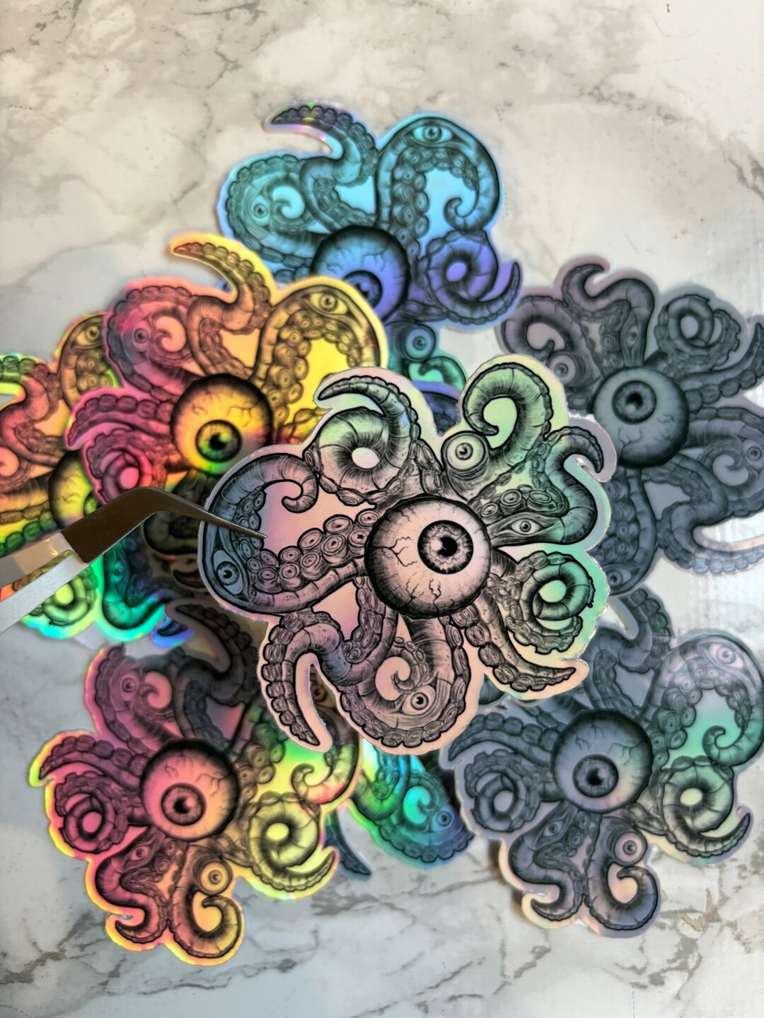 Weird Octopus Tentacle Eye Monster Gothic Steampunk Holographic Sticker ...