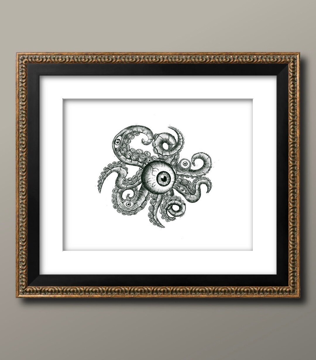 Illustrated Weird Octopus Tentacle Eye Monster Gothic Steampunk Wall ...