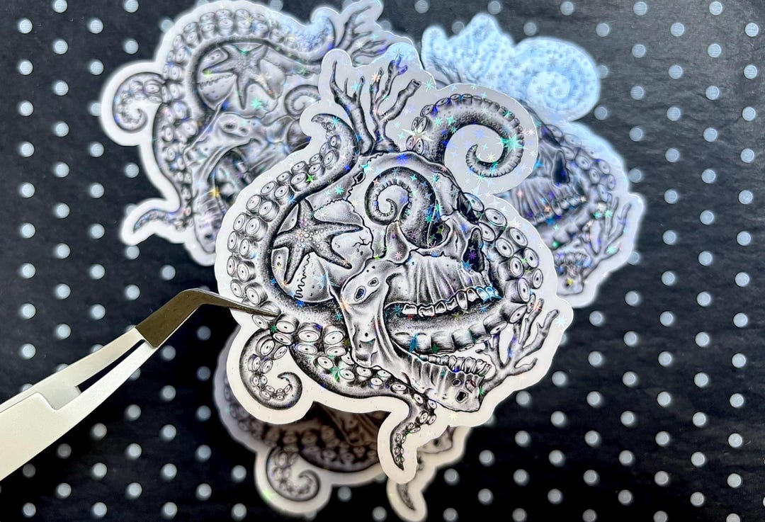 Octopus Skull Tentacle Monster Gothic Steampunk Holographic Sticker - Etsy