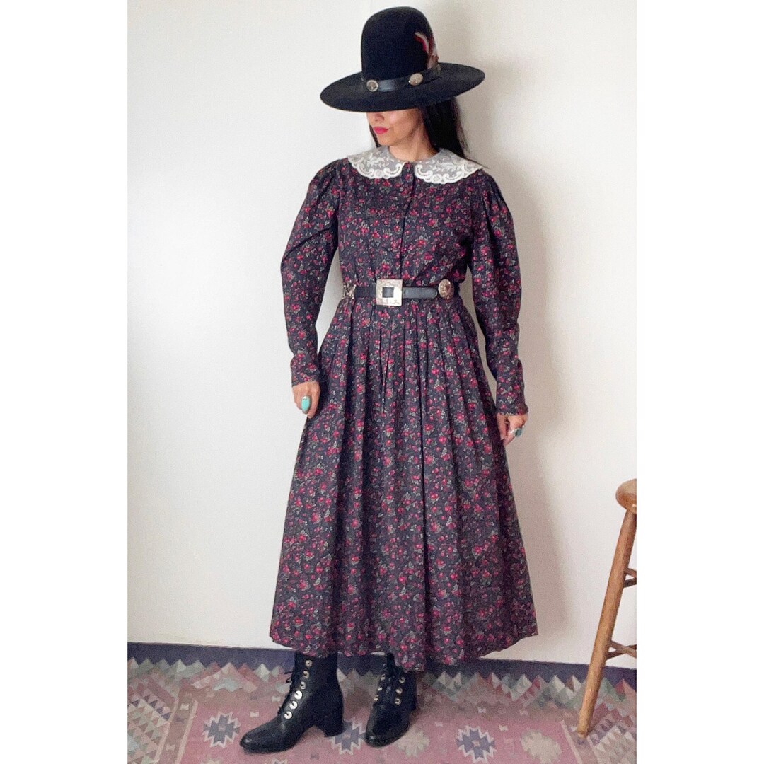 Vintage Laura Ashley Calico Dress / Cottage Core / Prairie Peasant ...