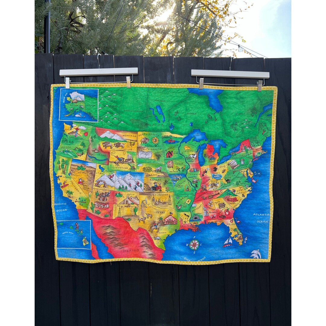 Vintage Quilted U.S. Map / 1970s Quilted Wall Decor / Wall Hanging / - Etsy