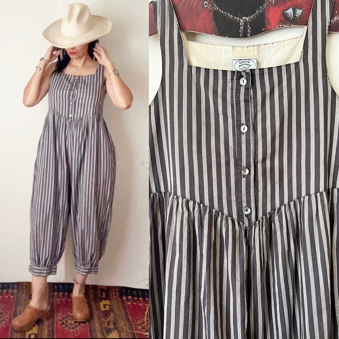 Vintage Laura Ashley Jumpsuit / 80s Bohemian Cotton Jumper / S - Etsy