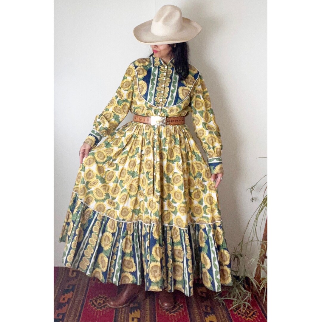 Vintage Western Sunflowers Dress / Southwestern Cowgirl Dress / M / - Etsy