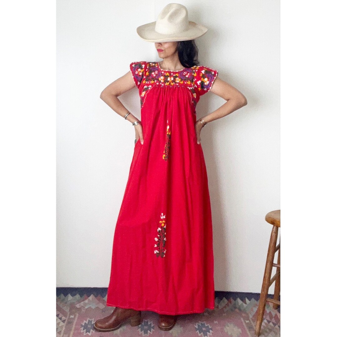 Vintage Oaxacan Maxi Dress / Mexican Embroidered Dress / San Antonino ...