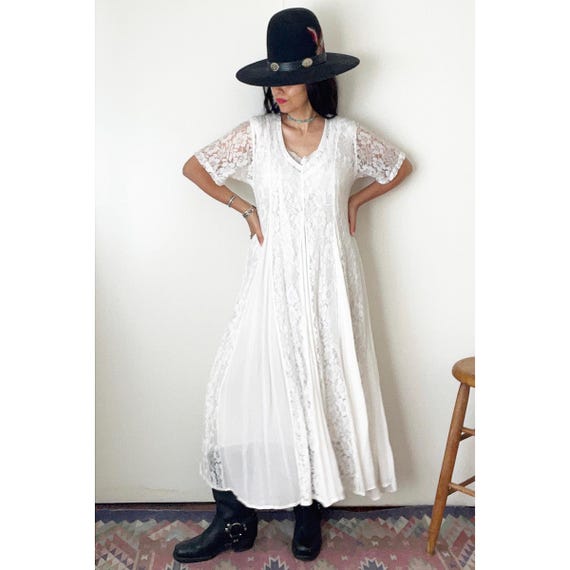 Vintage Starina Lace Grunge Dress / 90s Indian Maxi /… - Gem