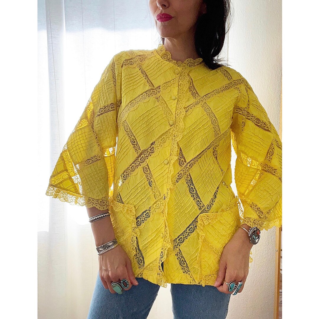 Vintage Mexican Blouse / Pin Tuck & Lace Top / Bohemian Button up Tunic ...