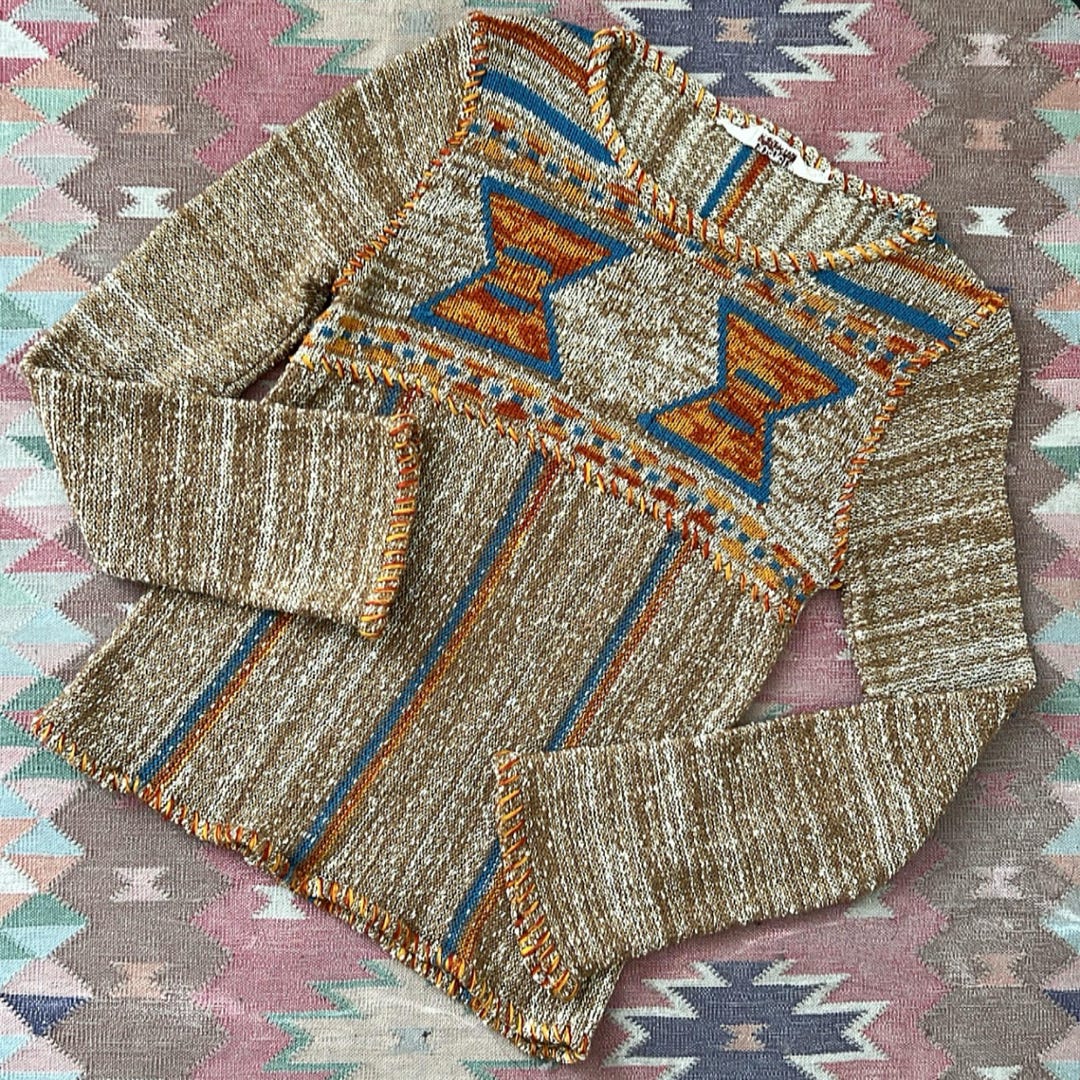 Vintage Southwestern Knit Sweater Top / 1970s Aztec Hippy Space Dye ...