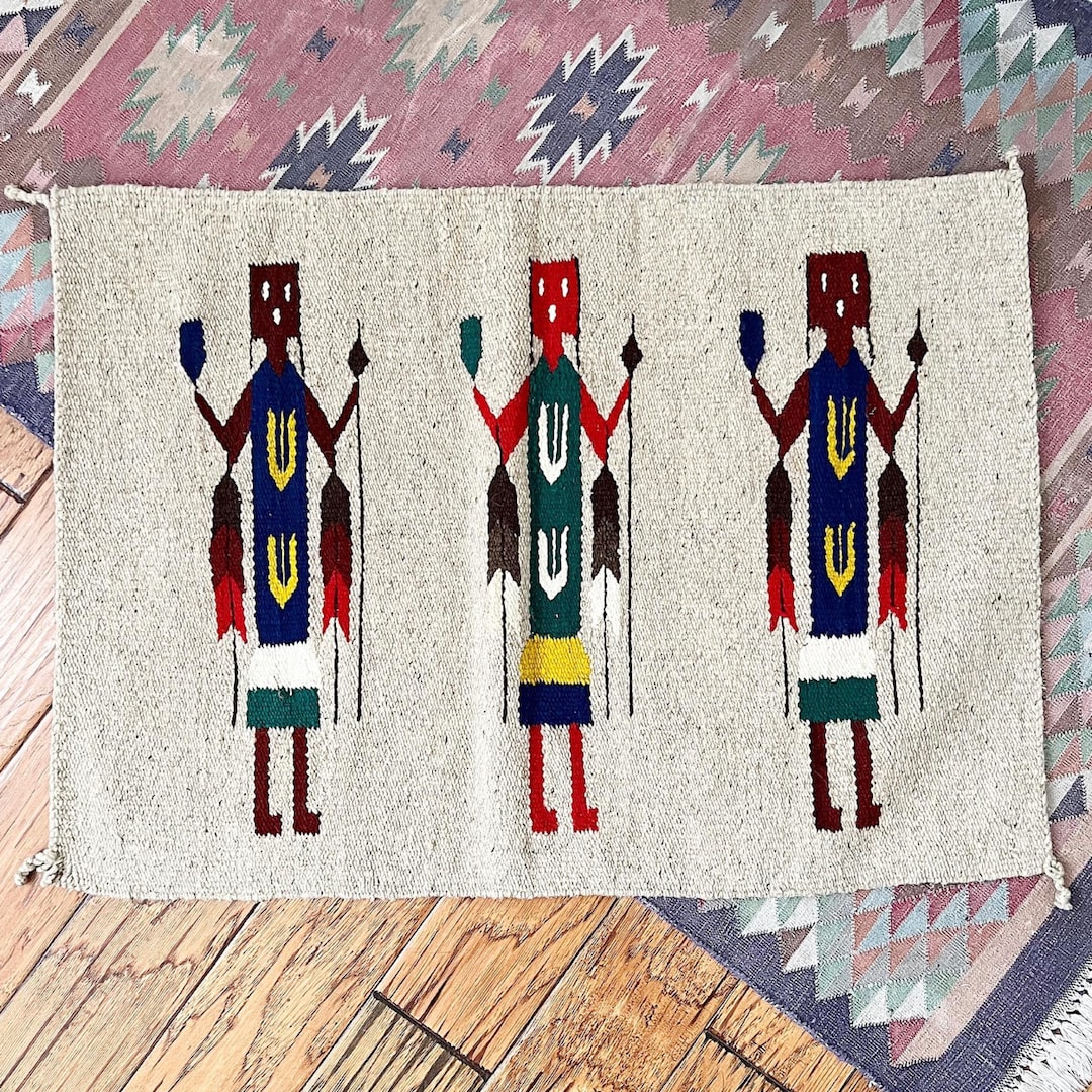 Vintage Mexican Wool Rug / Oaxaca Zapotec Corn Maidens Native American ...