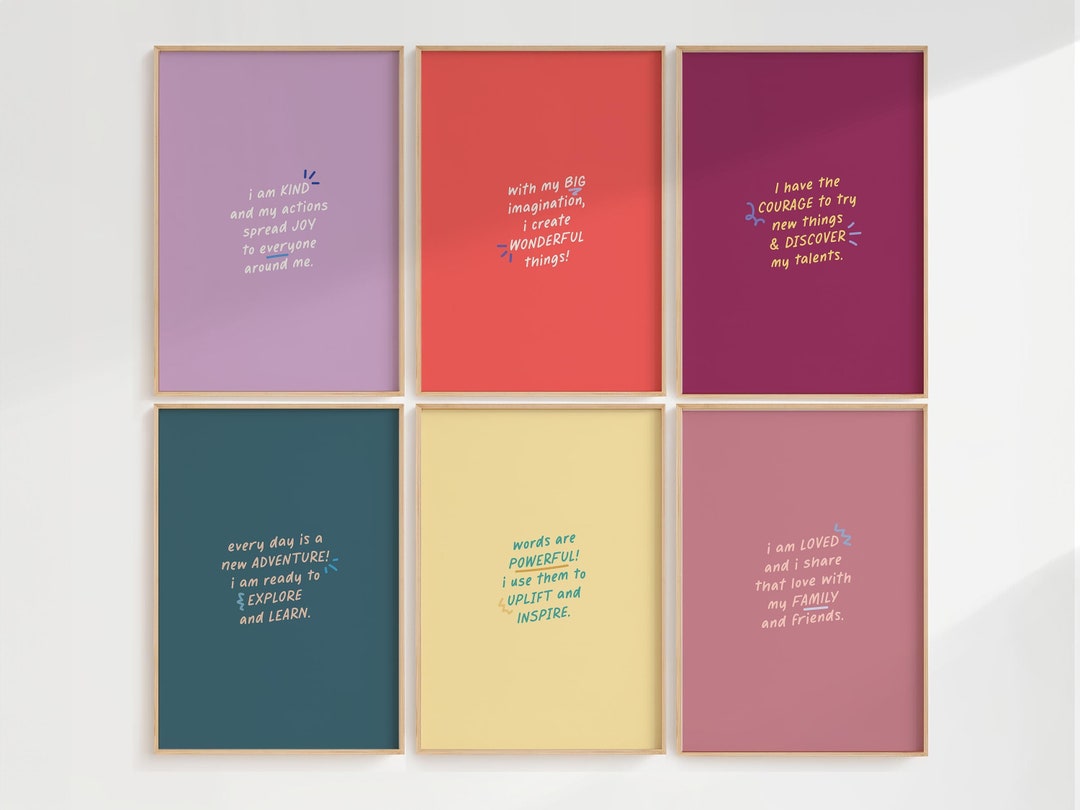 Set of 6 Affirmation Printables Wall Art for Kids Playroom & Child ...