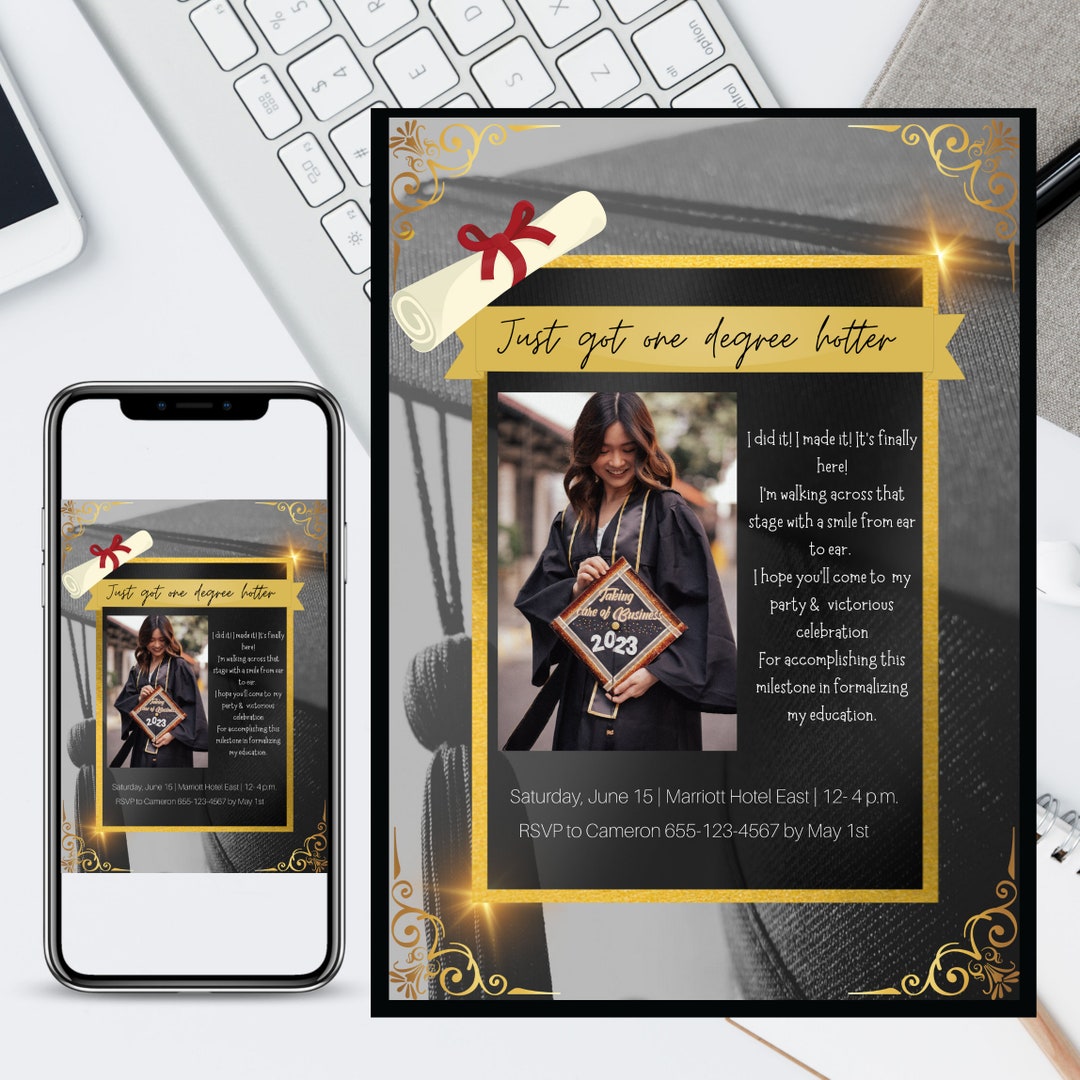 Graduation Party Invite, Invitation, Grad, Cap and Gown, One Degree ...