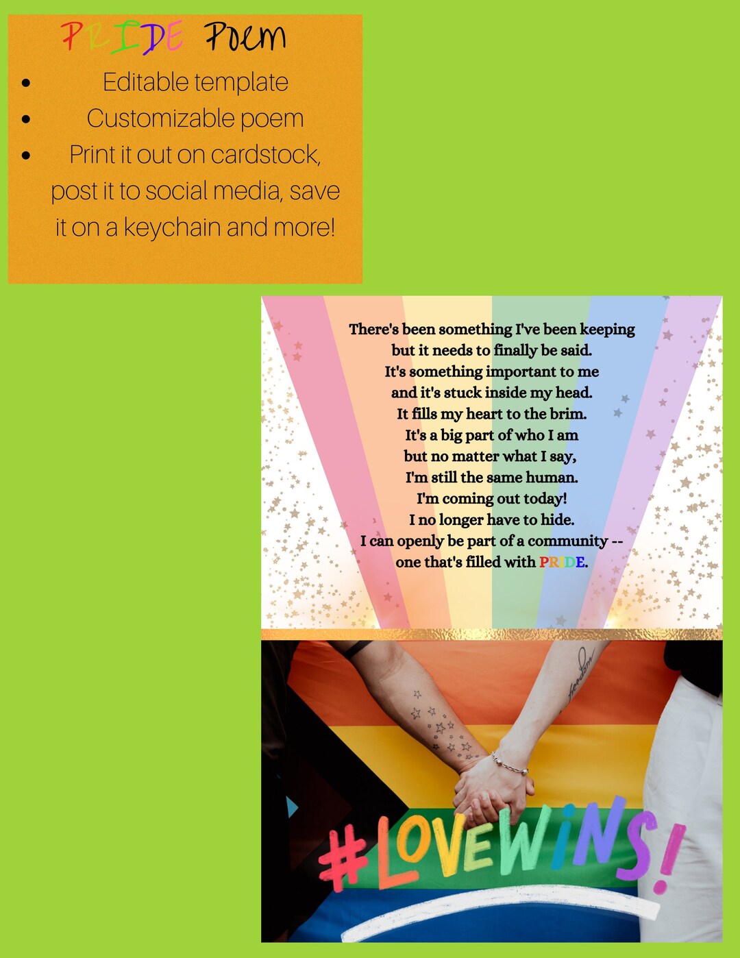 PRIDE Poem, Card, Customizable Template, Coming Out, Gay, LGBTQ, Letter ...