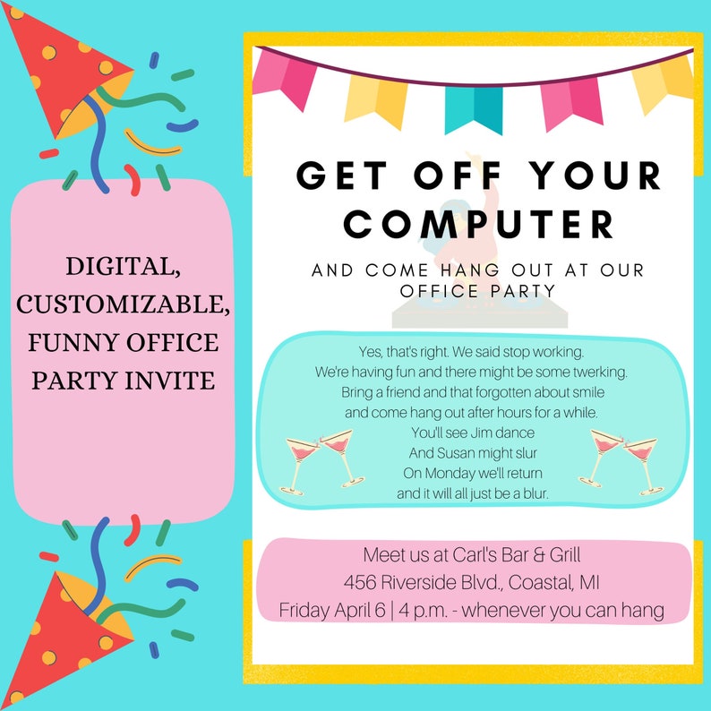 Office Party Invitation, Work Party, Funny, Invitation, Editable ...