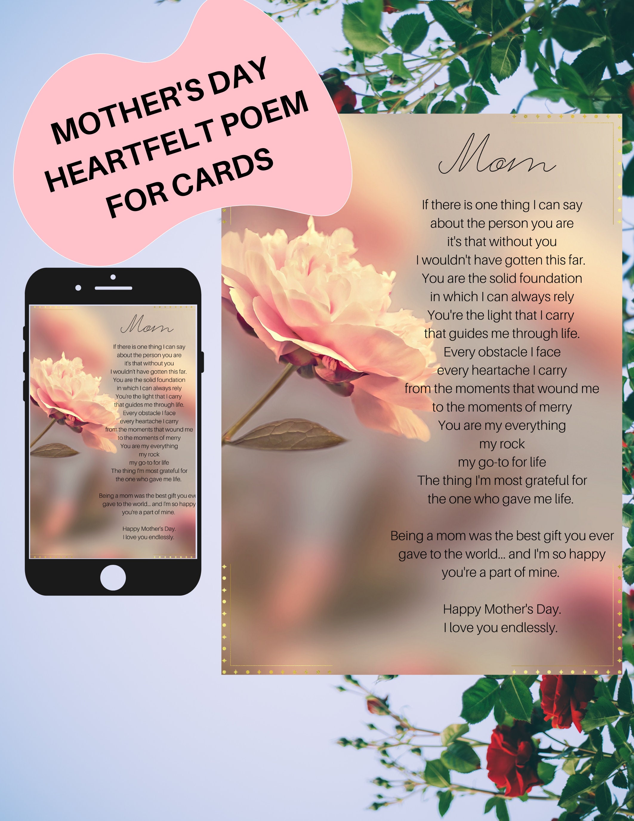 Heartfelt Poem for Mother's Day, Card, Template, Digitial, Mom, Moms ...