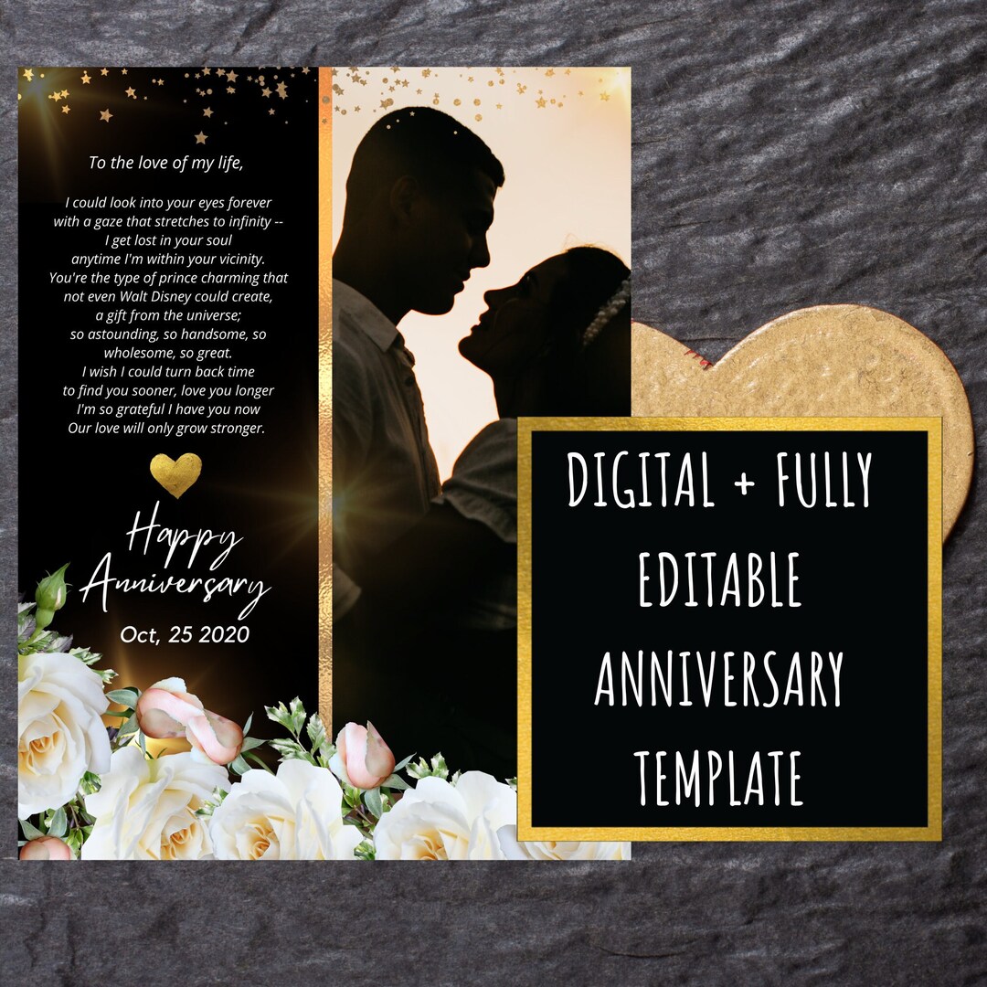 Anniversary Card Template, Digital, Editable, Love, Romance, Happy ...