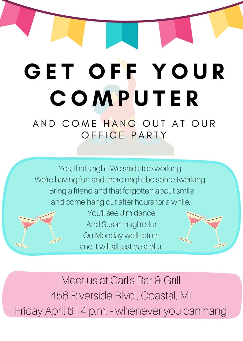 Office Party Invitation, Work Party, Funny, Invitation, Editable ...
