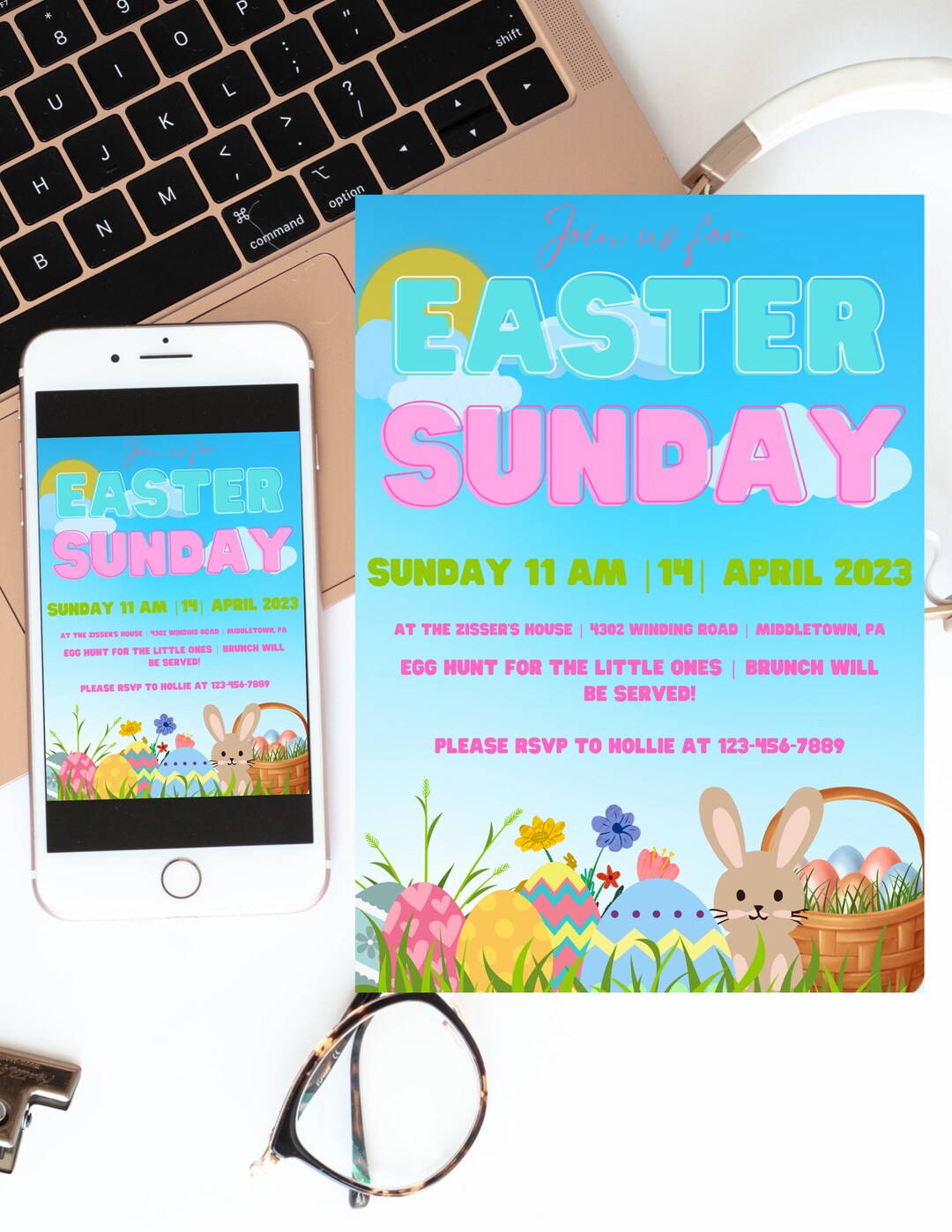 Easter Sunday Invitation, Easter Egg Hunt, Brunch, April, Sunday ...